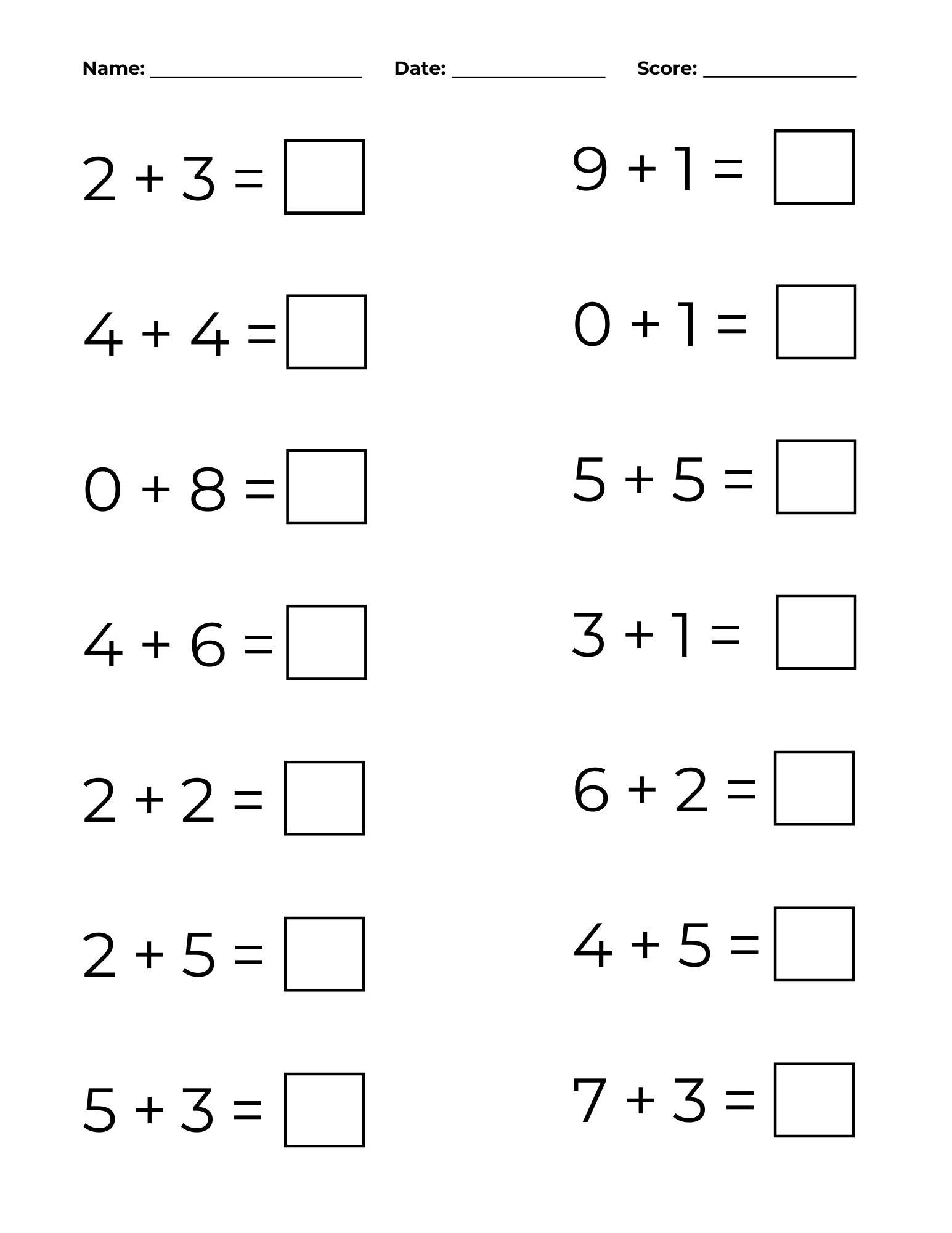 10 Printable Addition to 10 Worksheets: Kindergarten & 1st Grade (PDF ...
