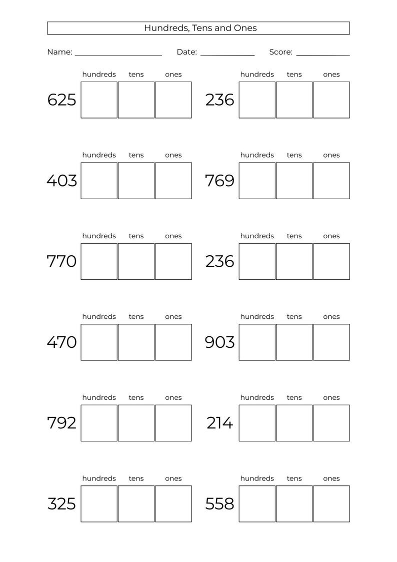 10 Printable Place Value Worksheets: Hundreds, Tens, Ones - 1st & 2nd ...
