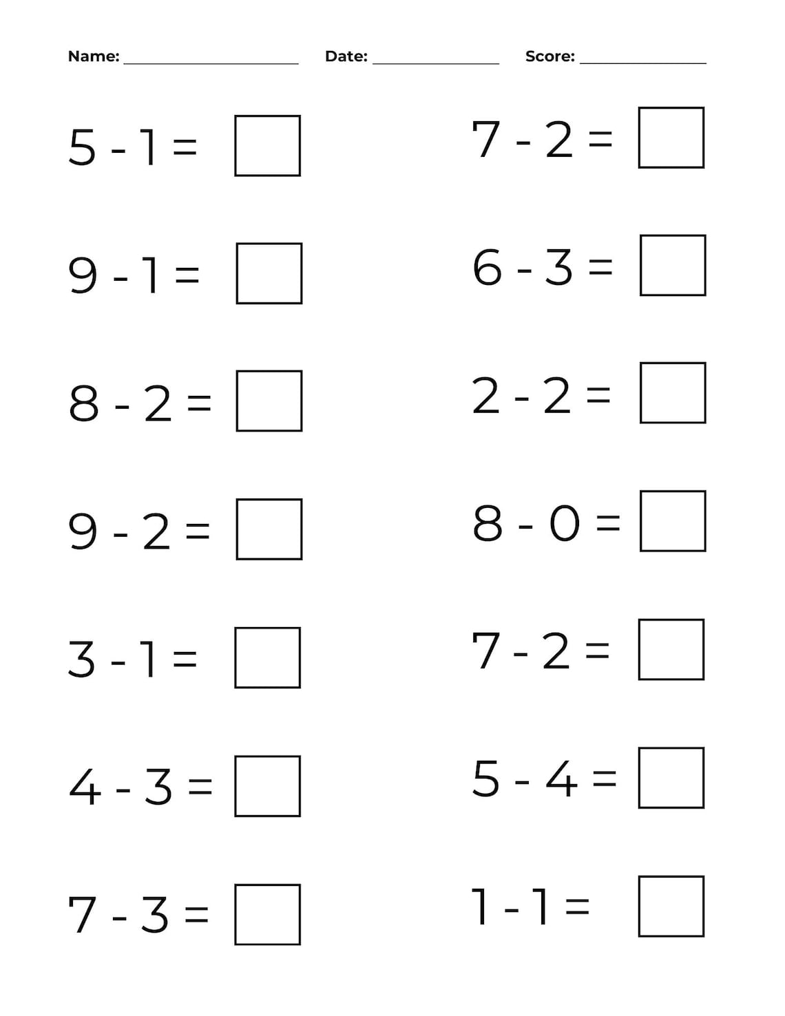 10 Printable Subtraction to 10 Worksheets: Beginning Math Practice (PDF ...