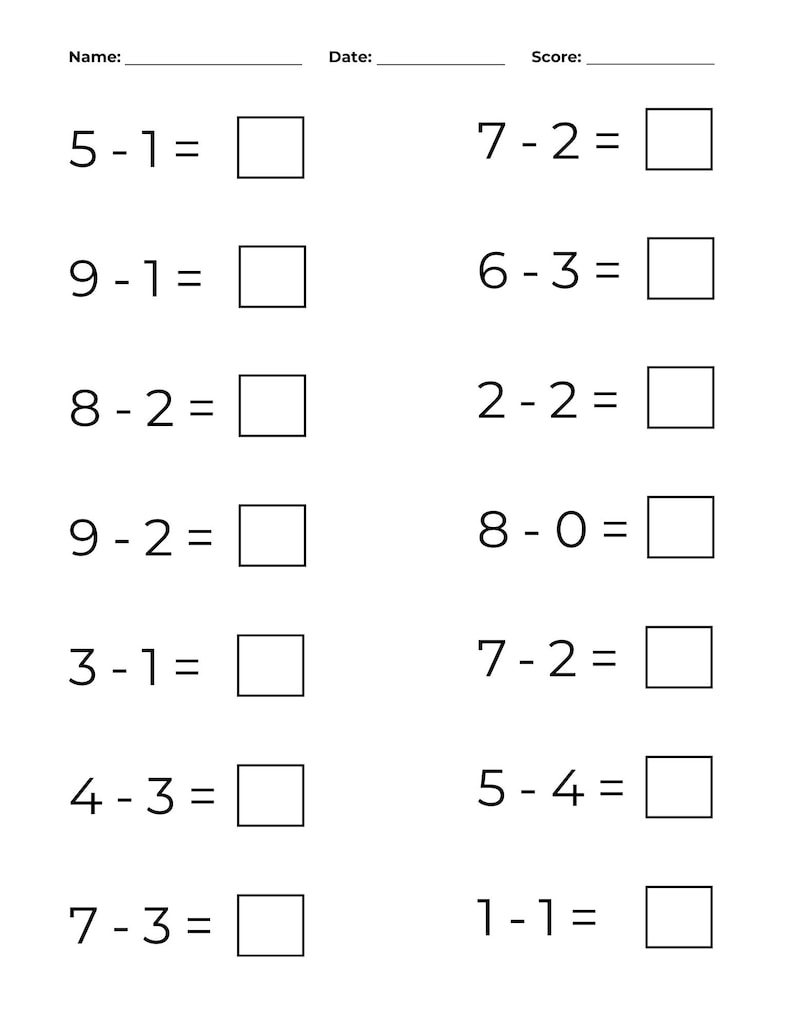10 Printable Subtraction to 10 Worksheets: Beginning Math Practice (PDF ...