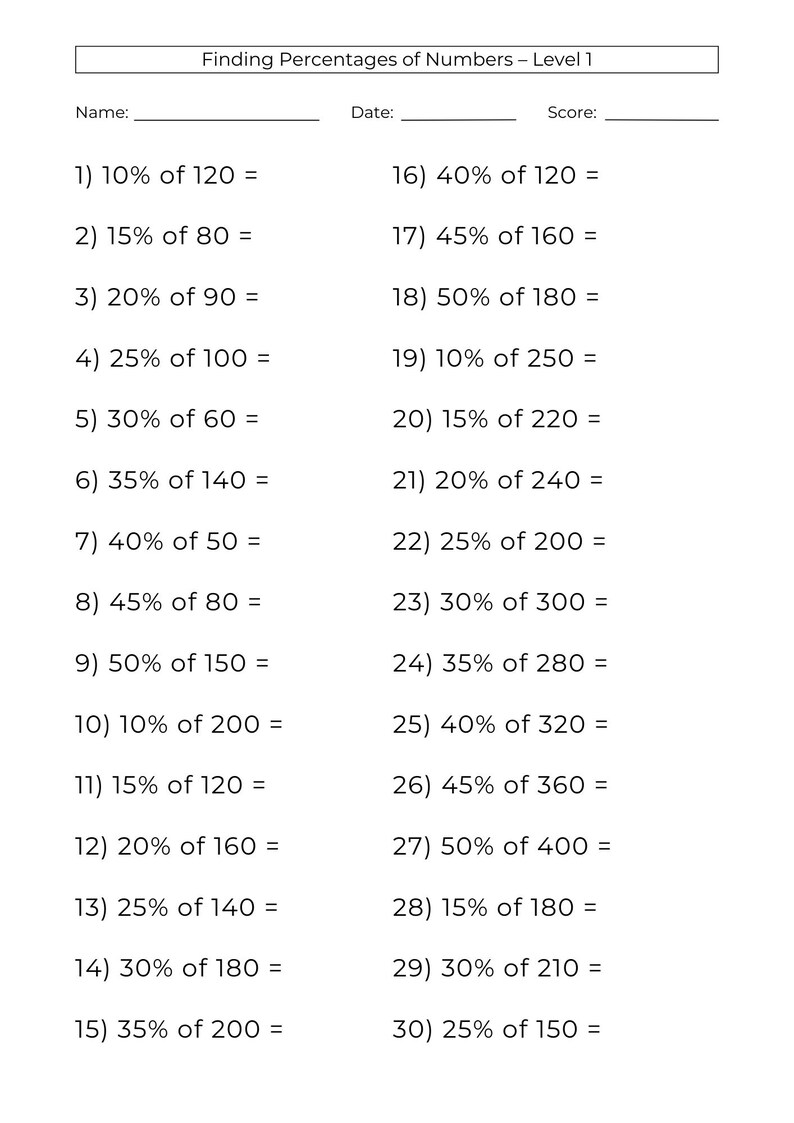 10 Printable Finding Percentages Worksheets - Percentage Calculation ...