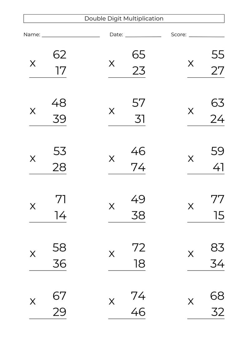 10 Printable Double Digit Multiplication Worksheets: 2-digit Practice ...