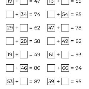 10 Printable Missing Addends Worksheets: Addition to 100 (PDF Pattern ...