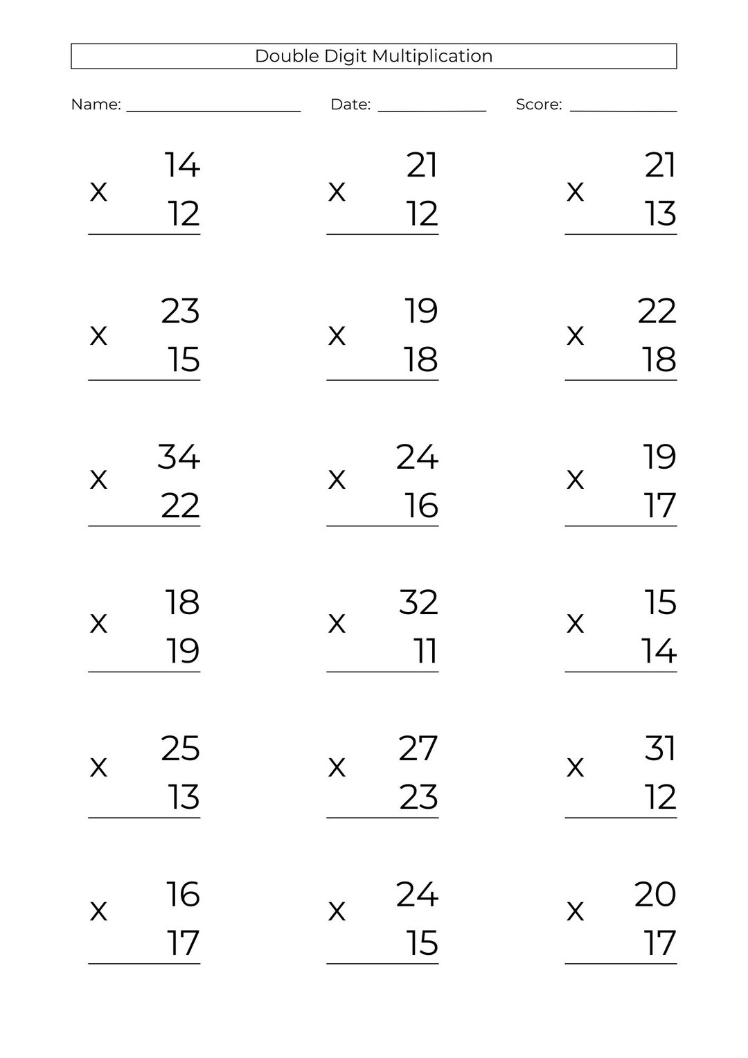 10 Printable Double Digit Multiplication Worksheets: 2-digit Practice ...