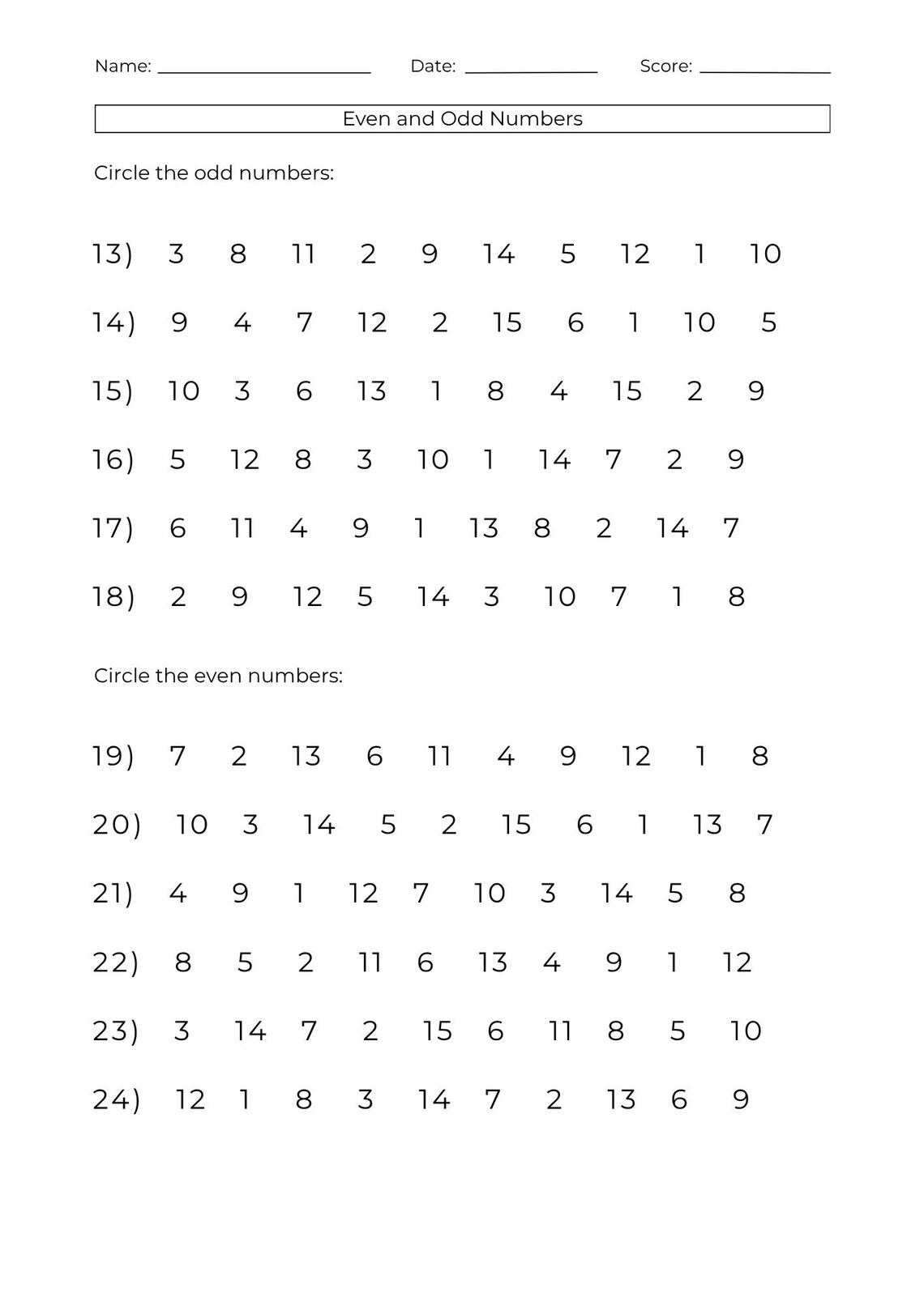 10 Printable Practice Even and Odd Numbers Worksheets - Numbers ...