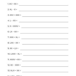 10 Printable Roman Numerals Worksheets: Read, Write, Add & Subtract ...