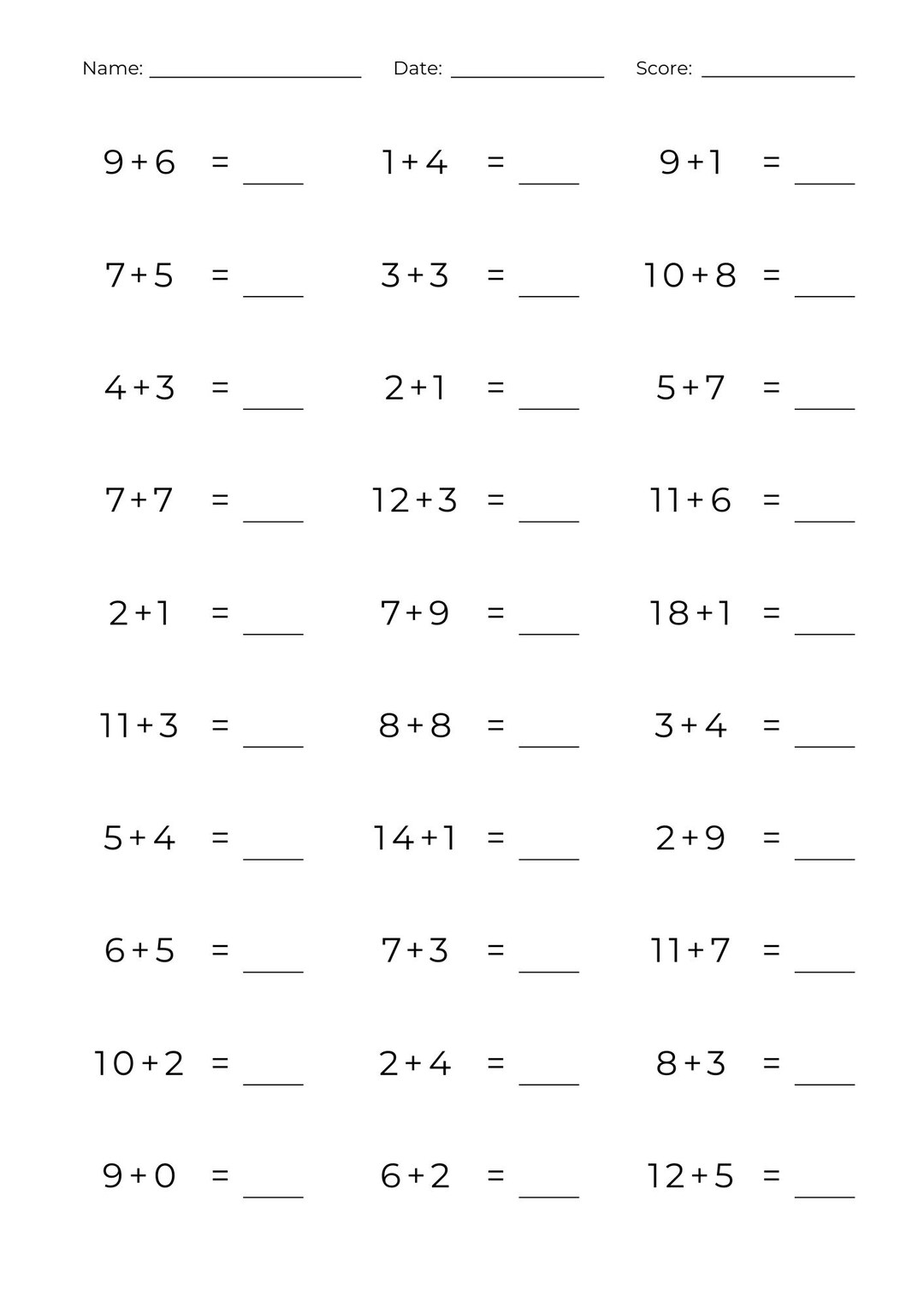 10 Printable Addition Worksheets Beginning Math Worksheets Addition to ...