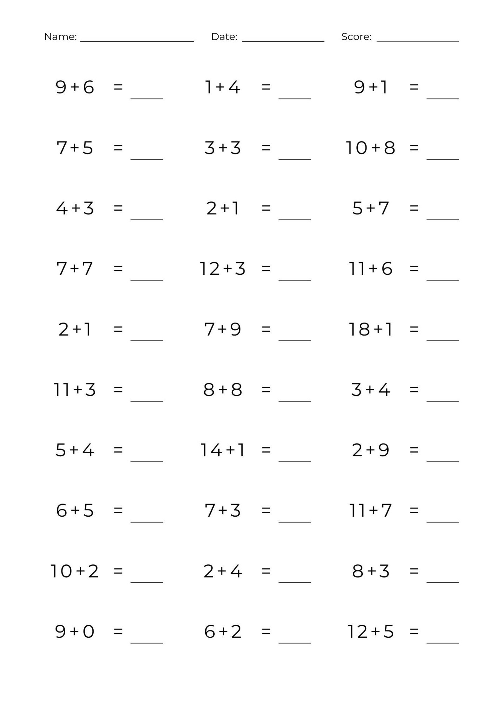 10 Printable Addition Worksheets Beginning Math Worksheets Addition to ...