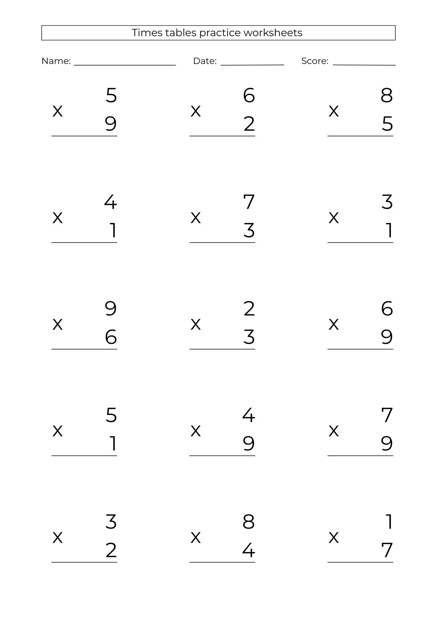 10 Printable One Digit Multiplication Worksheets: Times Tables Practice ...