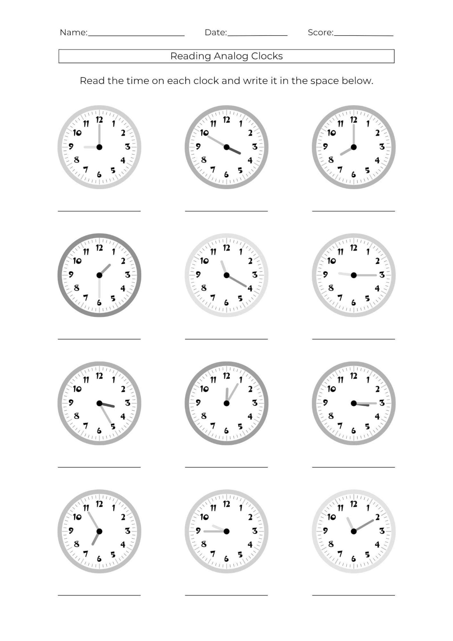10 Printable Reading Clock Worksheets Analog Clock Practice Analog ...