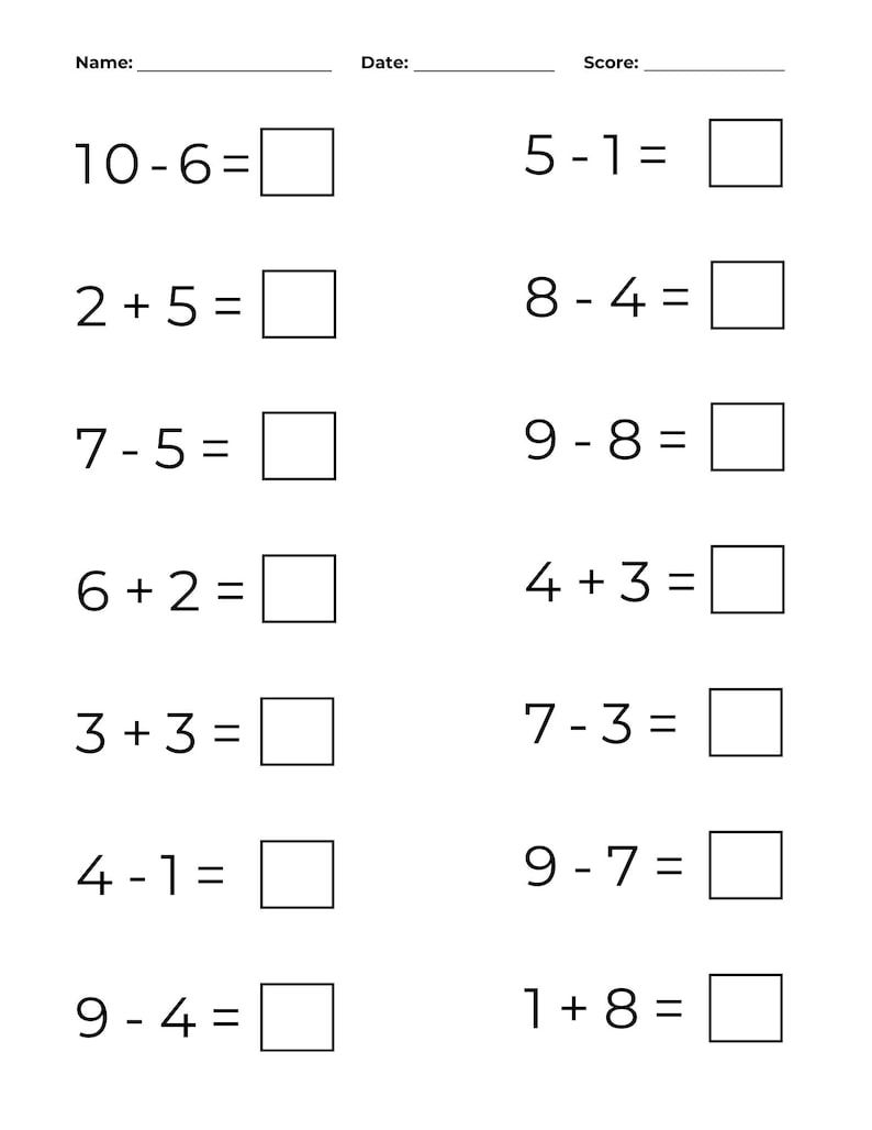 10 Printable Addition and Subtraction Worksheets: Single Digit Math ...