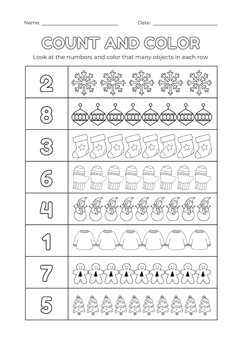 20 Printable Counting Worksheets 1-20: Count and Color (PDF Download A4 ...