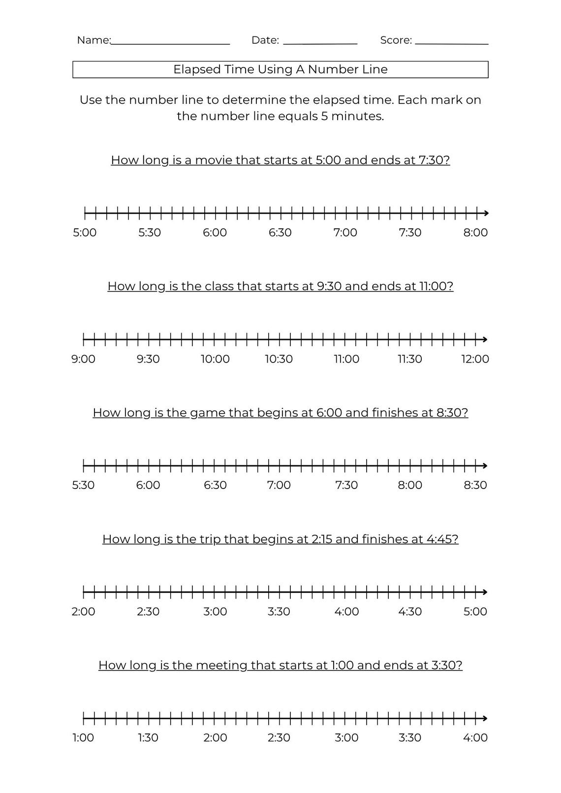 10 Printable Elapsed Time Worksheets: Analog & Digital Clock Practice ...