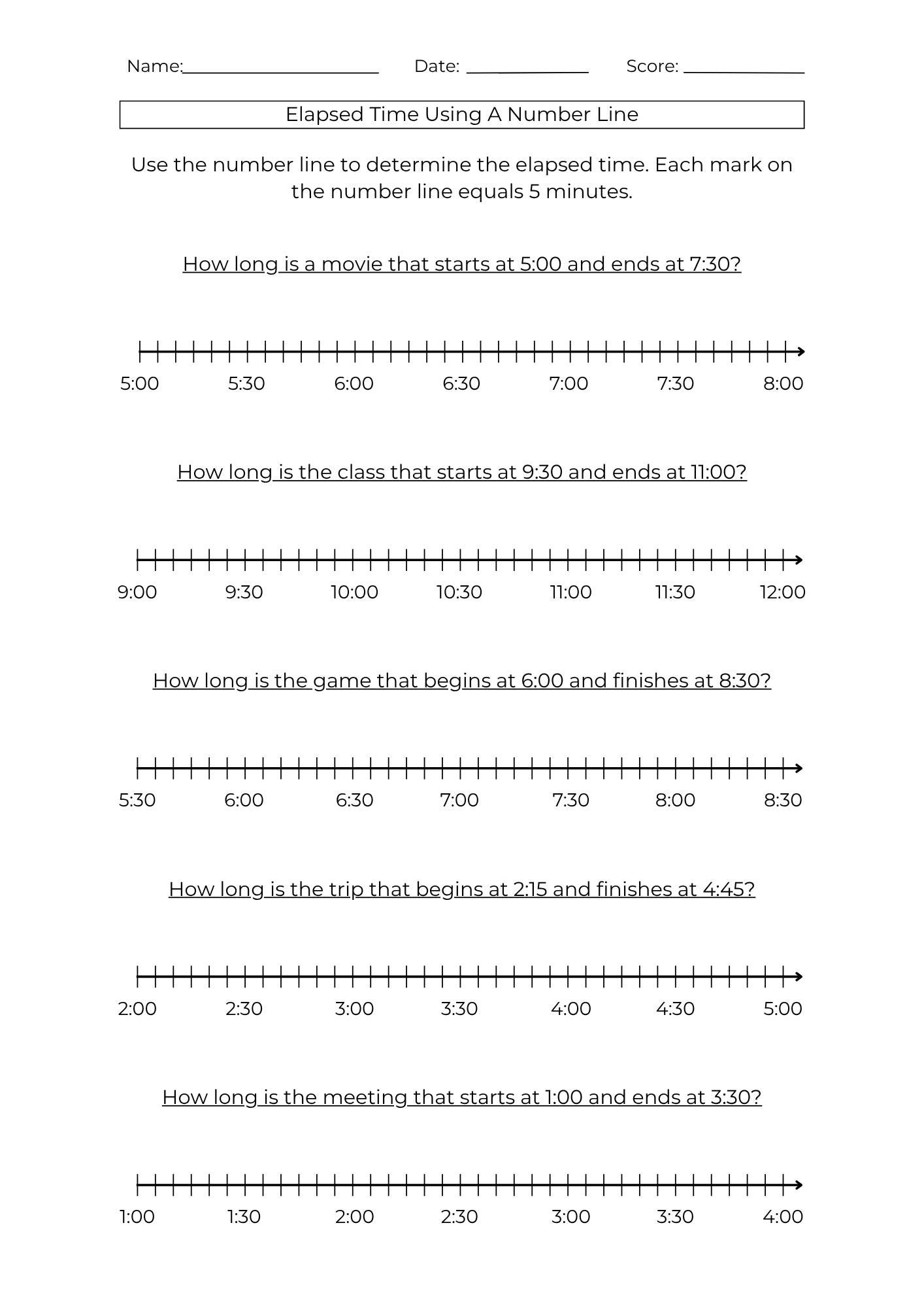 10 Printable Elapsed Time Worksheets: Analog & Digital Clock Practice ...