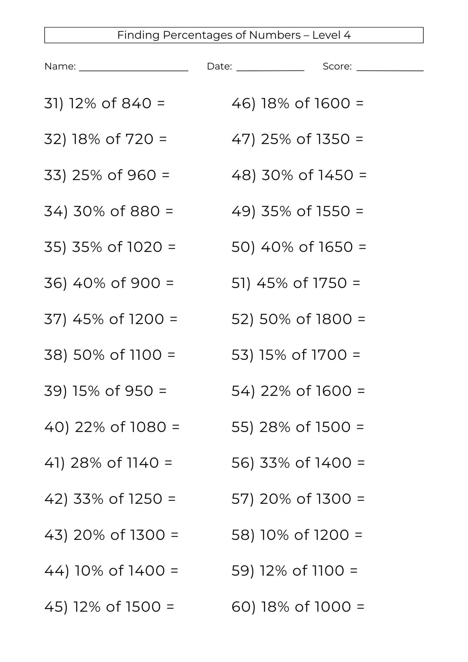 10 Printable Finding Percentages Worksheets - Percentage Calculation ...