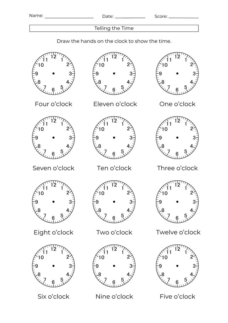 11 Printable Clock Worksheets: Telling Time Practice (PDF Download A4 ...