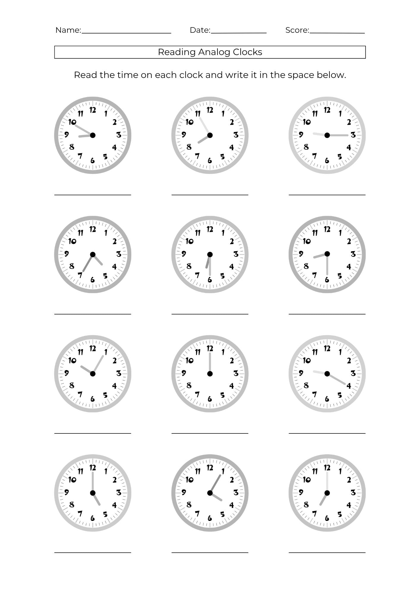 10 Printable Reading Clock Worksheets Analog Clock Practice Analog ...