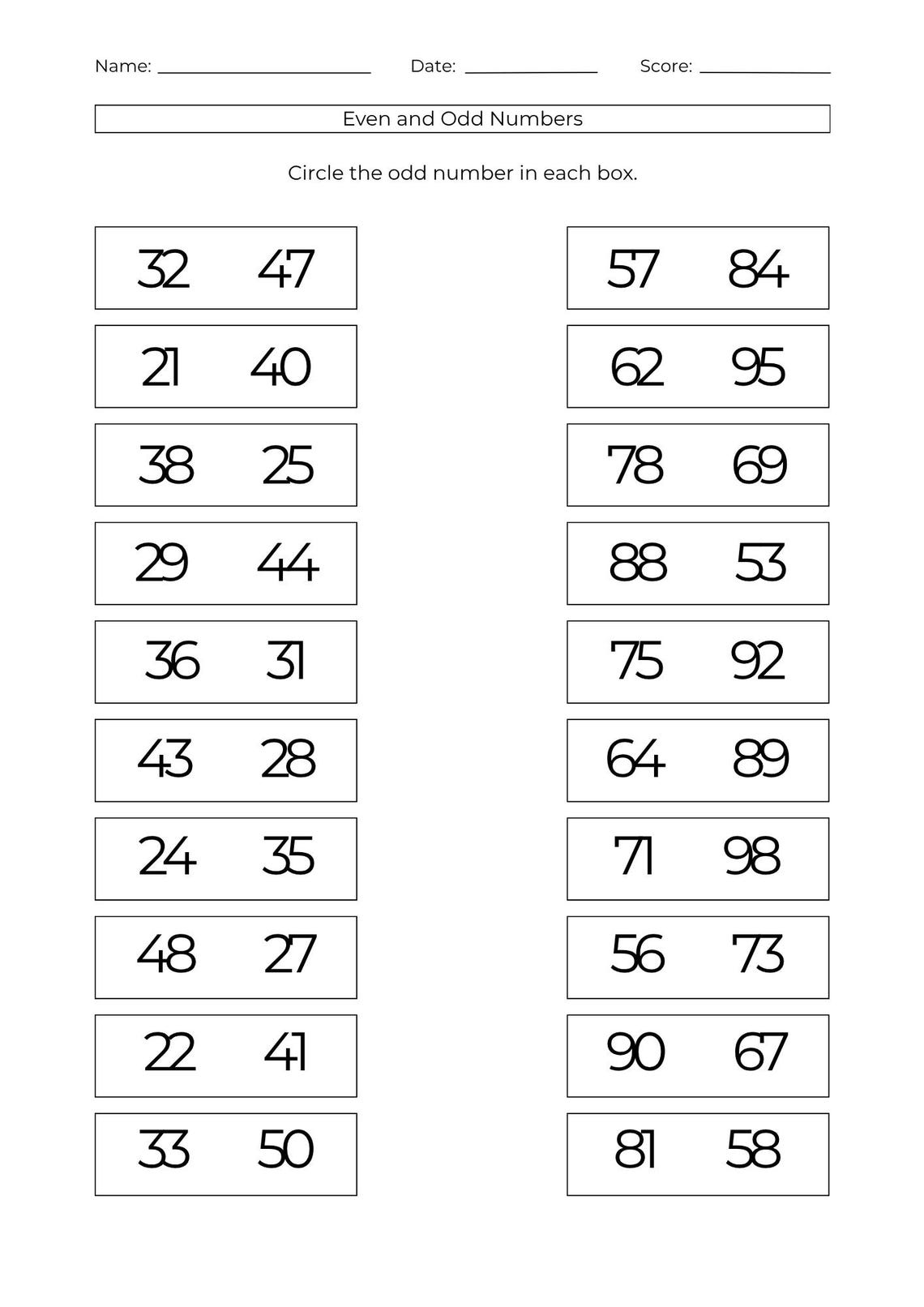 10 Printable Practice Even and Odd Numbers Worksheets - Numbers ...