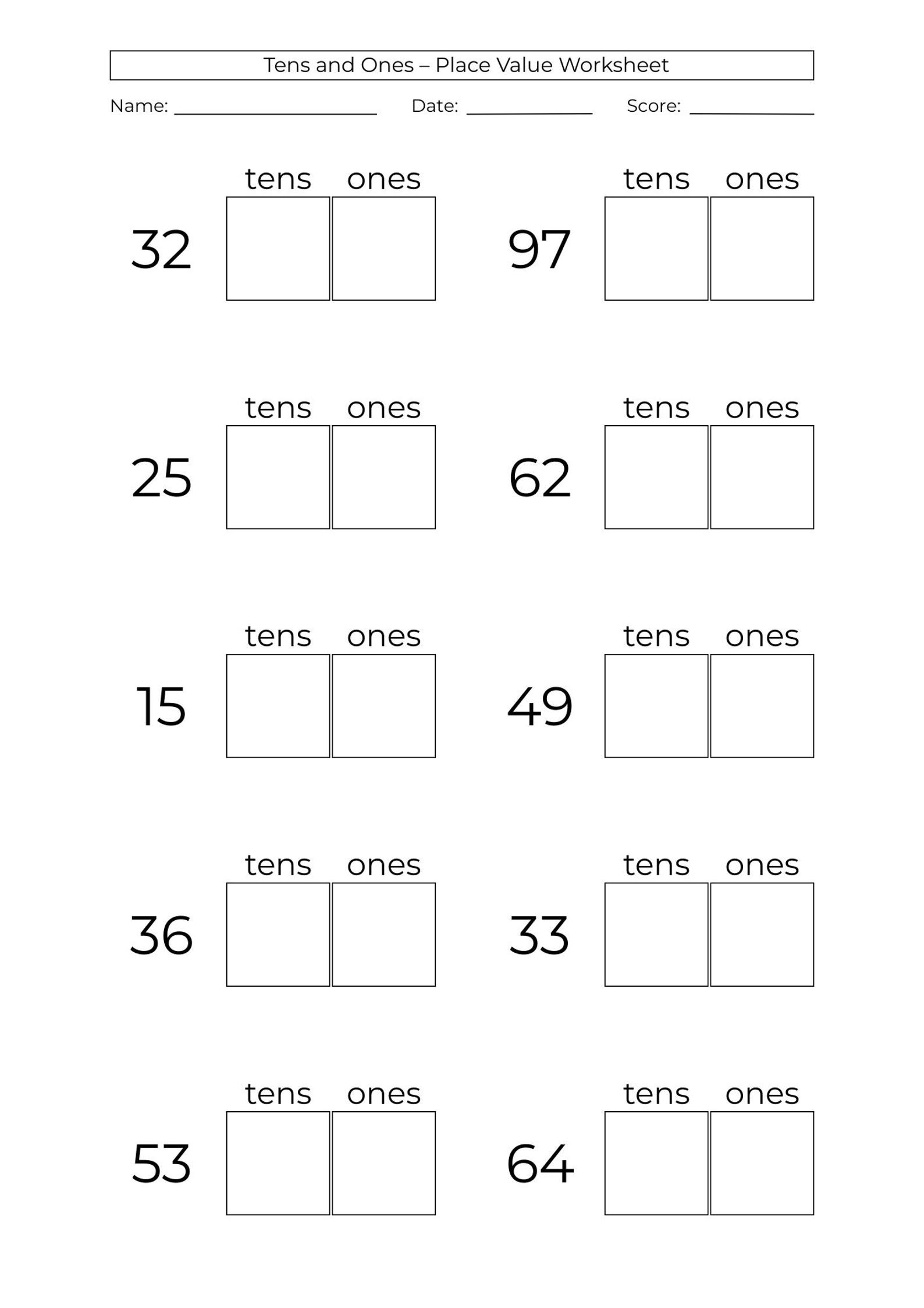 10 Printable Tens and Ones Worksheets: Place Value Math Practice (PDF ...