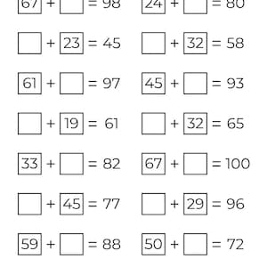 10 Printable Missing Addends Worksheets: Addition to 100 (PDF Pattern ...