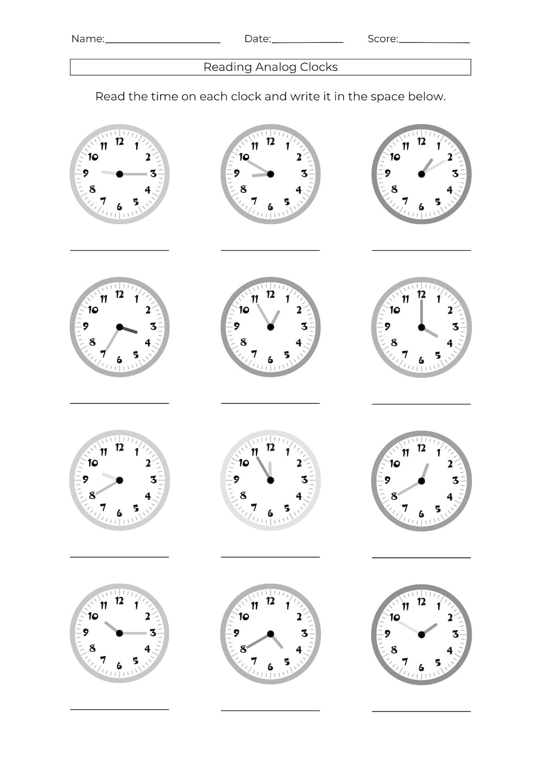 10 Printable Reading Clock Worksheets Analog Clock Practice Analog ...
