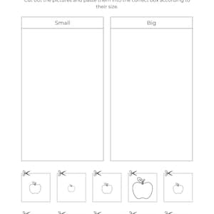 Big and Small Size Sorting Worksheets: Preschool Math (PDF Download A4 ...