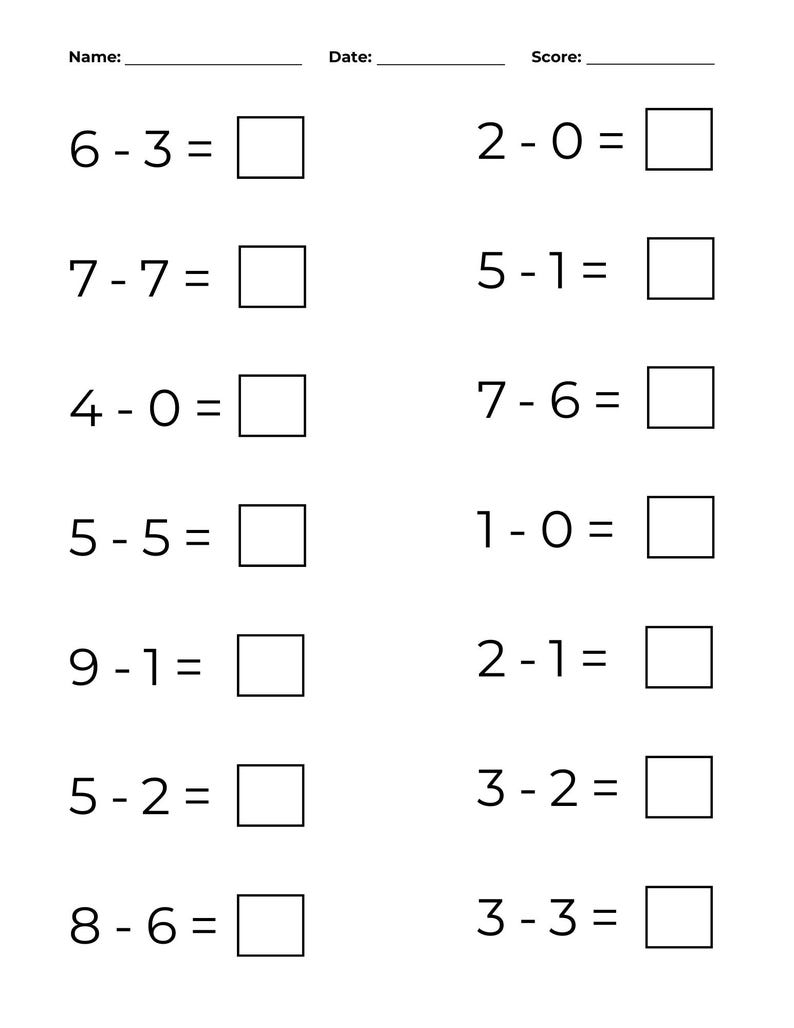 10 Printable Subtraction to 10 Worksheets: Beginning Math Practice (PDF ...