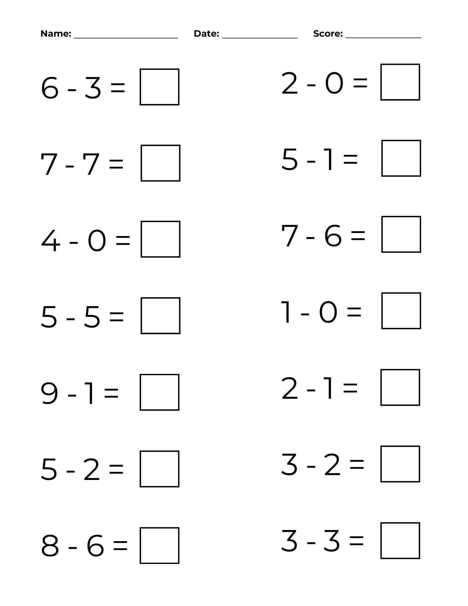 10 Printable Subtraction to 10 Worksheets: Beginning Math Practice (PDF ...