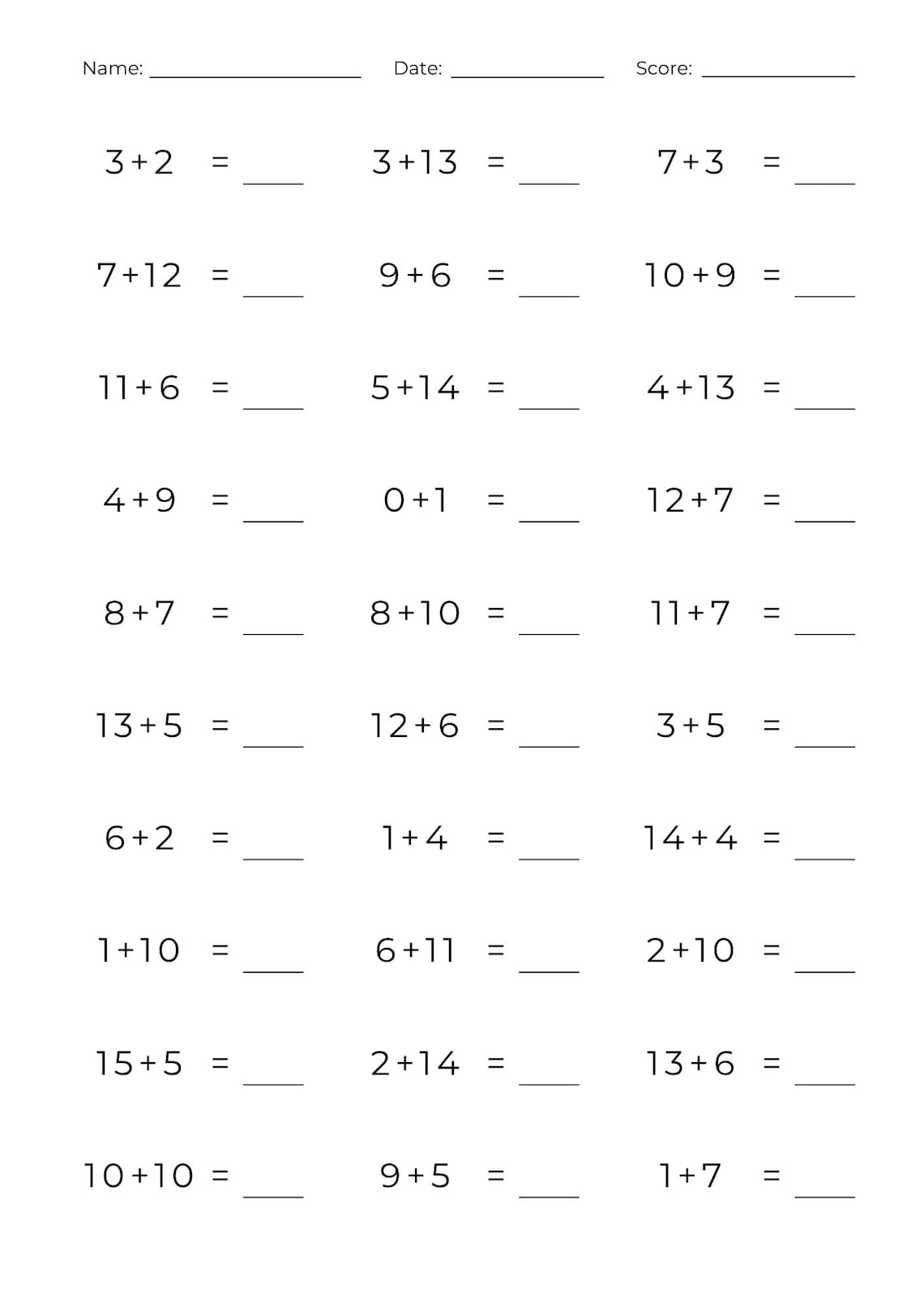 50 Printable Addition and Subtraction to 20 Worksheets: Math Practice ...