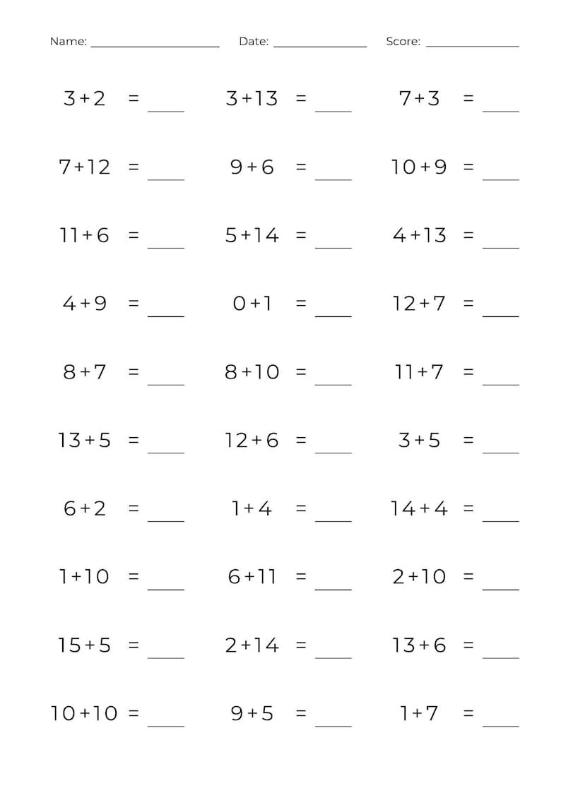 50 Printable Addition and Subtraction to 20 Worksheets: Math Practice ...