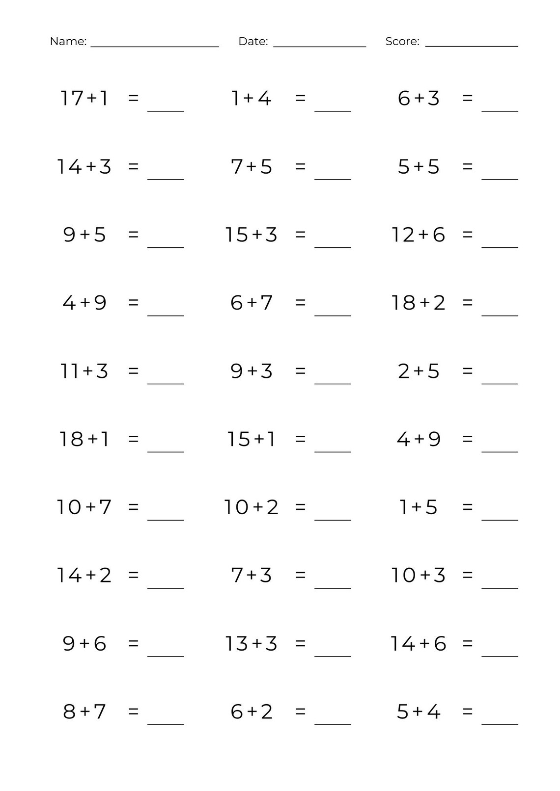 10 Printable Addition to 20 Worksheets Beginning Math Worksheets ...