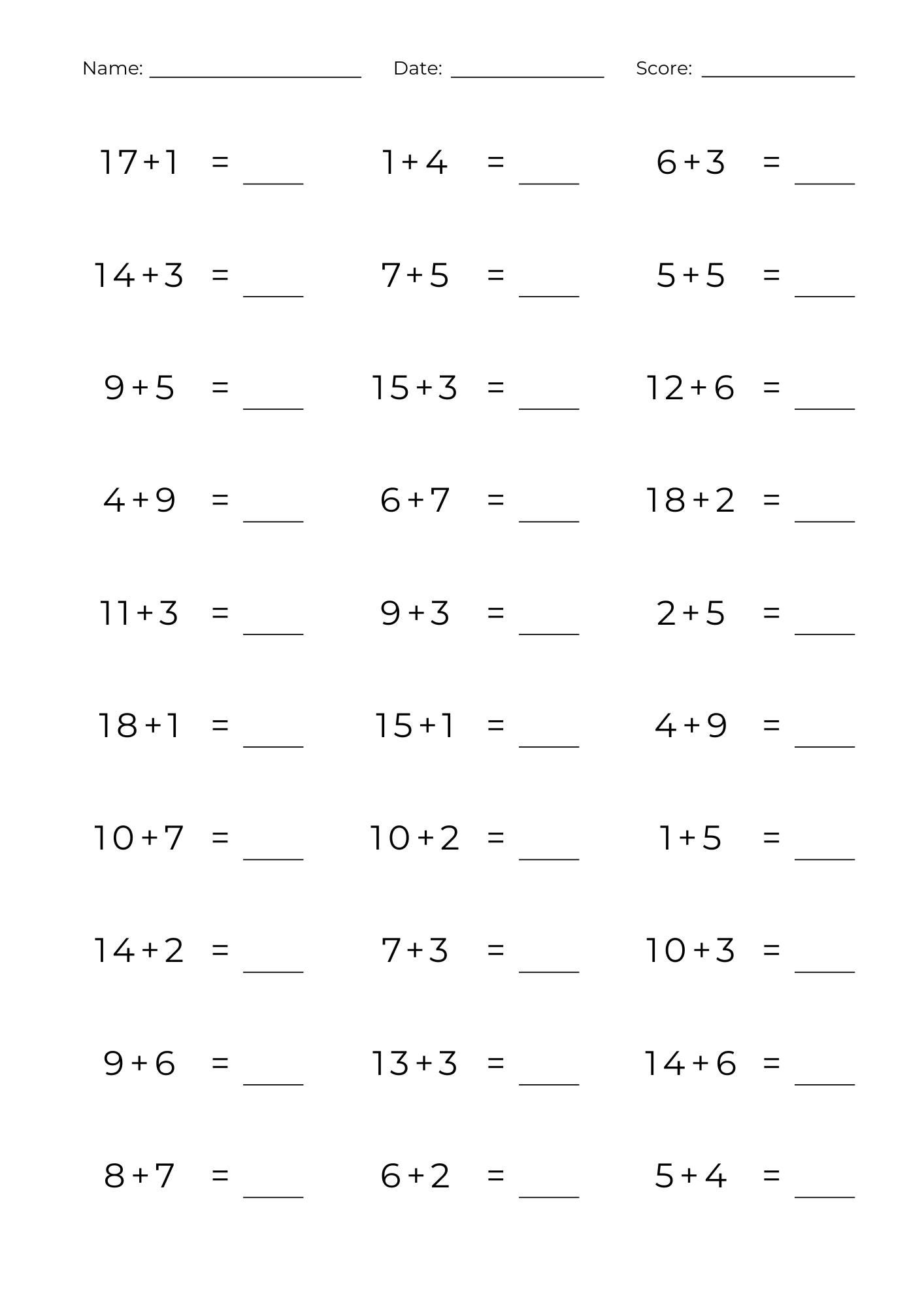 10 Printable Addition Worksheets Beginning Math Worksheets Addition to ...