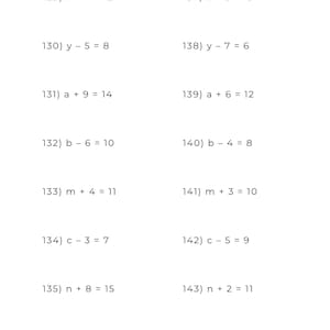 10 Printable One Step Algebra Equation and Two Step Algebra Equations ...