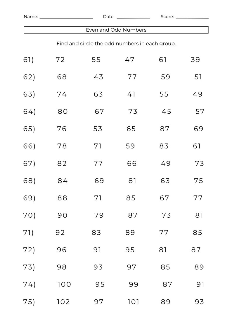 10 Printable Practice Even and Odd Numbers Worksheets - Numbers ...