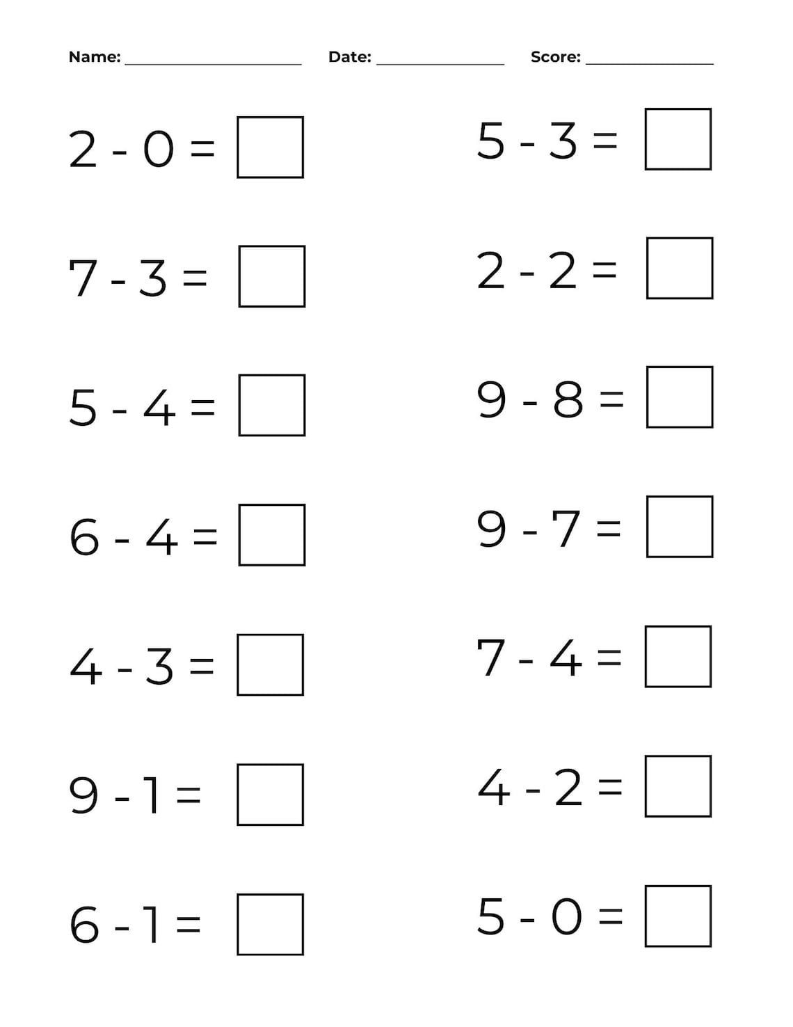 10 Printable Subtraction to 10 Worksheets: Beginning Math Practice (PDF ...
