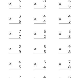 10 Printable Single Digit Multiplication: Multiply in Columns, Column ...