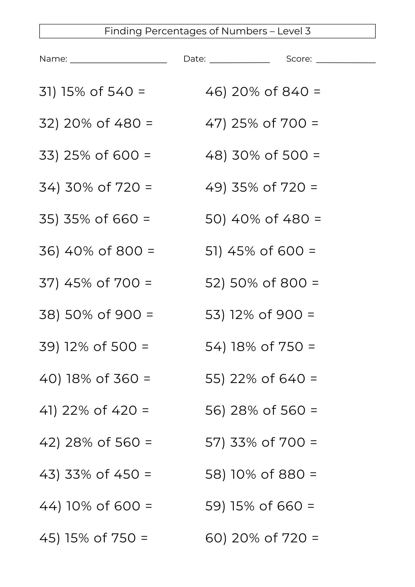 10 Printable Finding Percentages Worksheets - Percentage Calculation ...