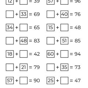 10 Printable Missing Addends Worksheets: Addition to 100 (PDF Pattern) - Etsy