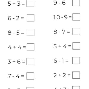 10 Printable Addition and Subtraction Worksheets: Single Digit Math ...