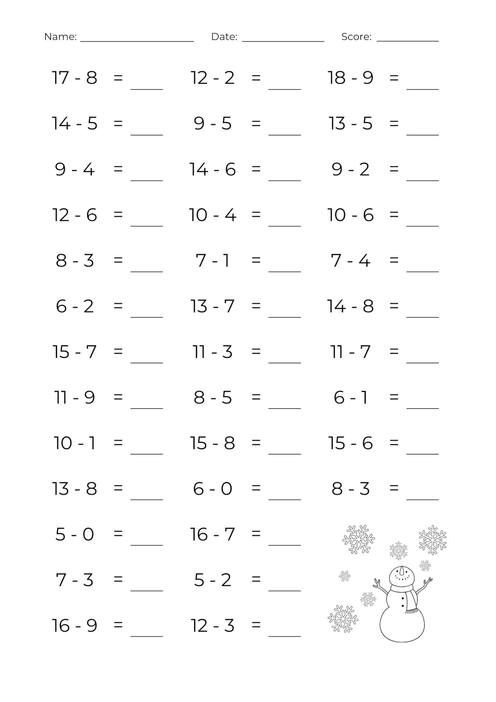 10 Printable Addition and Subtraction to 20 Worksheets Winter Edition ...