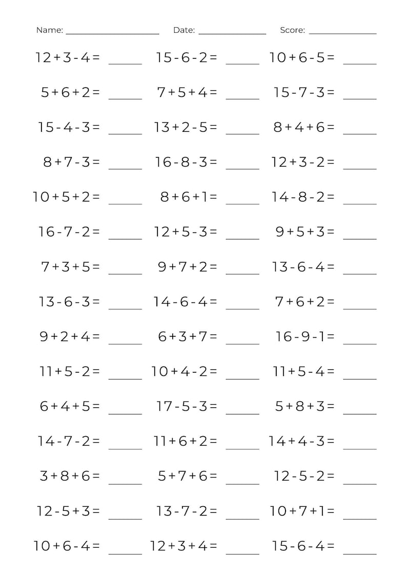 15 Printable Addition & Subtraction to 20 Worksheets: Math Practice for ...
