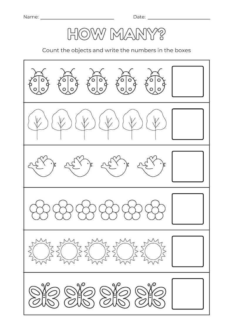 20 Printable Counting Worksheets 1-20: Count and Color (PDF Download A4 ...