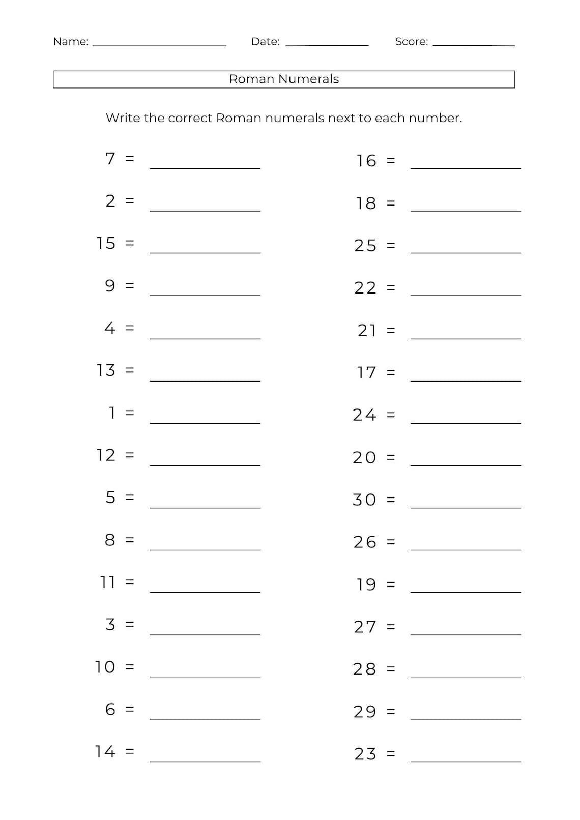 10 Printable Roman Numerals Worksheets: Read, Write, Add & Subtract ...