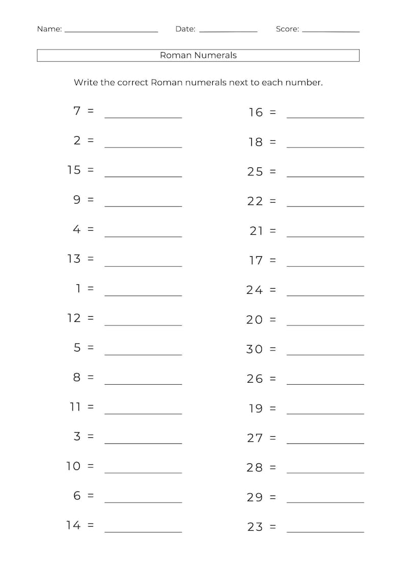 10 Printable Roman Numerals Worksheets: Read, Write, Add & Subtract ...