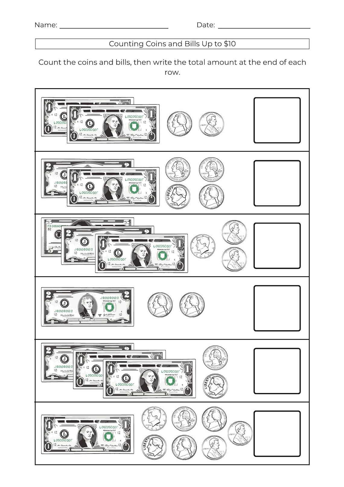 10 Printable Money Counting Worksheets: Coin & Cash Math Activity (PDF ...