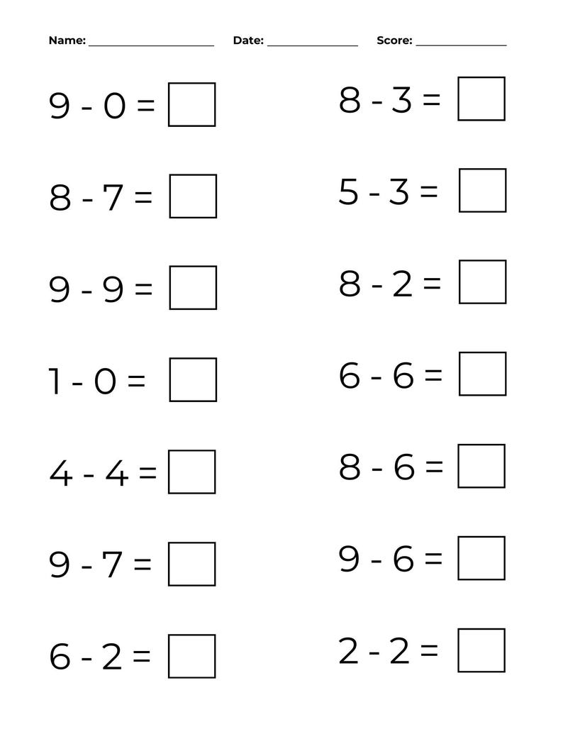10 Printable Subtraction to 10 Worksheets: Beginning Math Practice (PDF ...