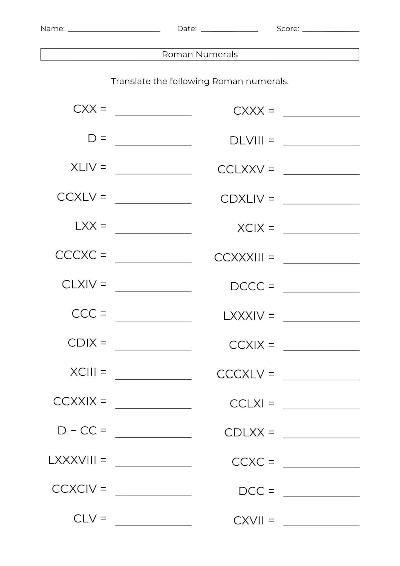 10 Printable Roman Numerals Worksheets: Read, Write, Add & Subtract ...