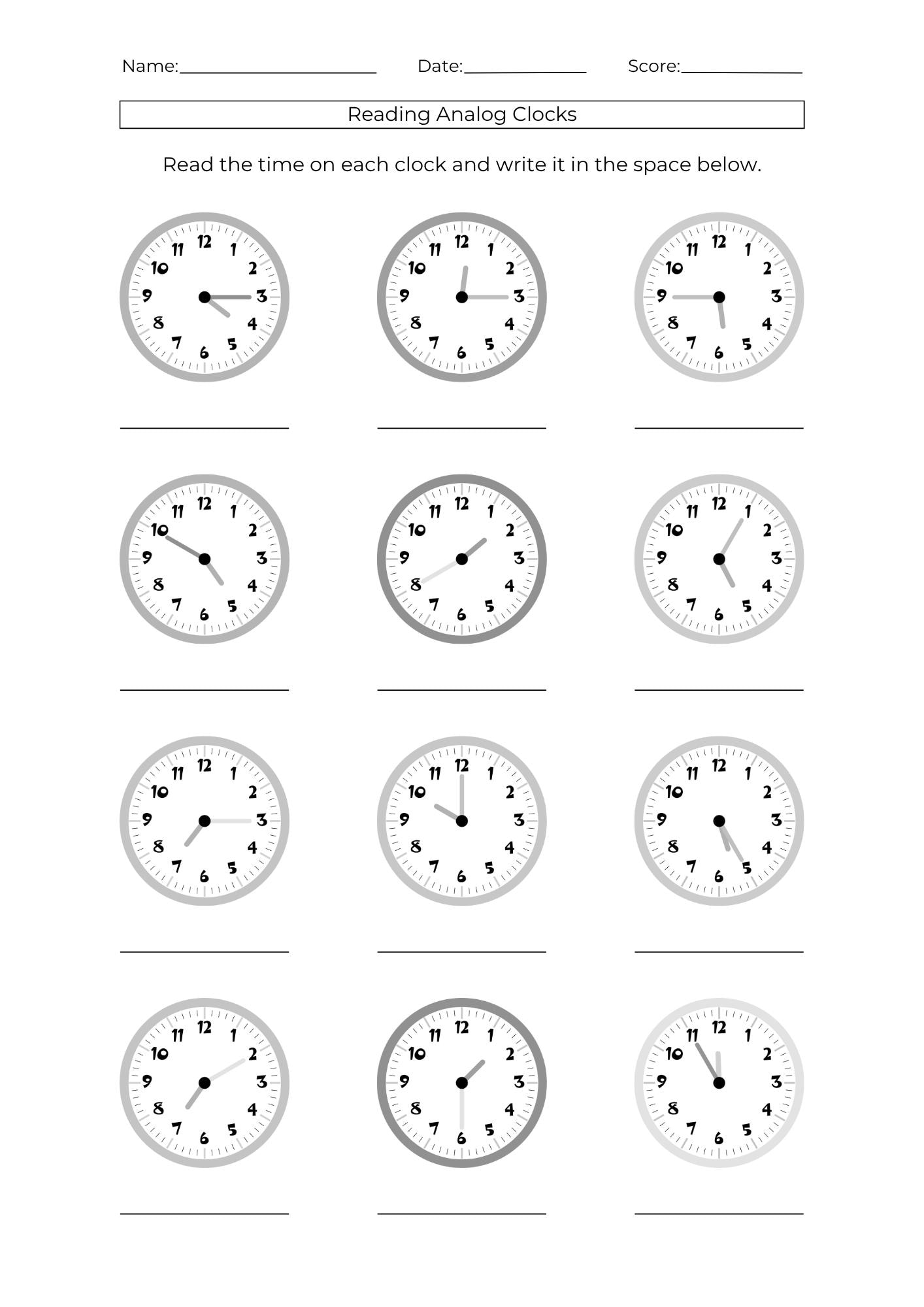 10 Printable Reading Clock Worksheets Analog Clock Practice Analog ...