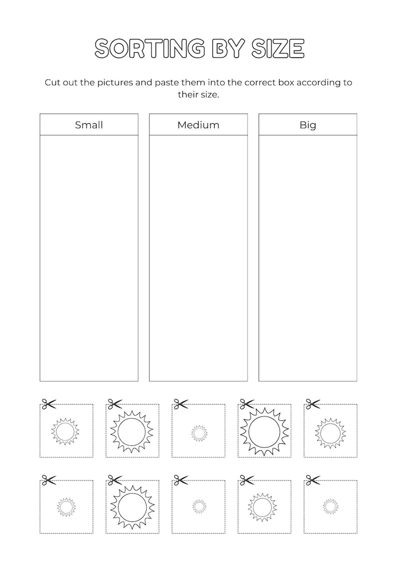 Big and Small Size Sorting Worksheets: Preschool Math (PDF Download A4 ...