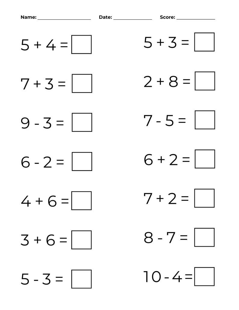 10 Printable Addition and Subtraction Worksheets: Single Digit Math ...